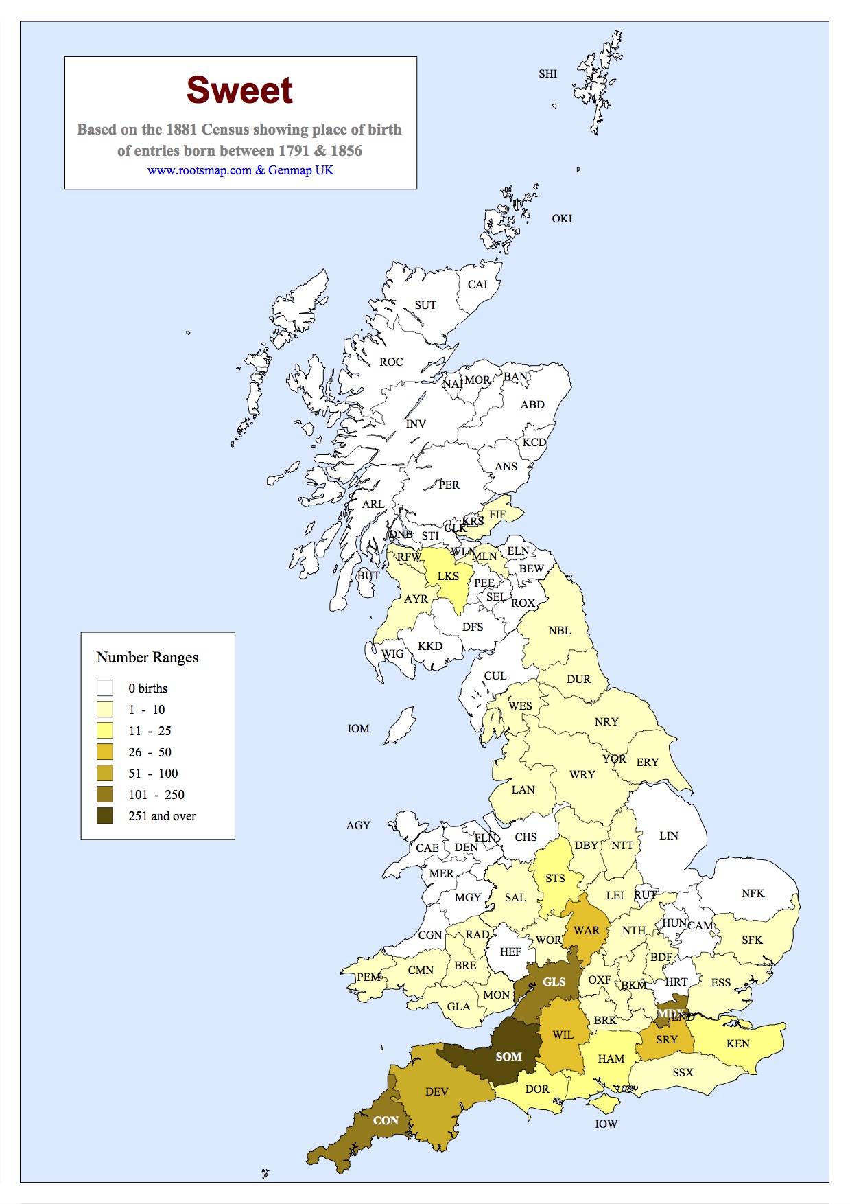 Distribution of Sweets | The Sweet family tree in Scotland